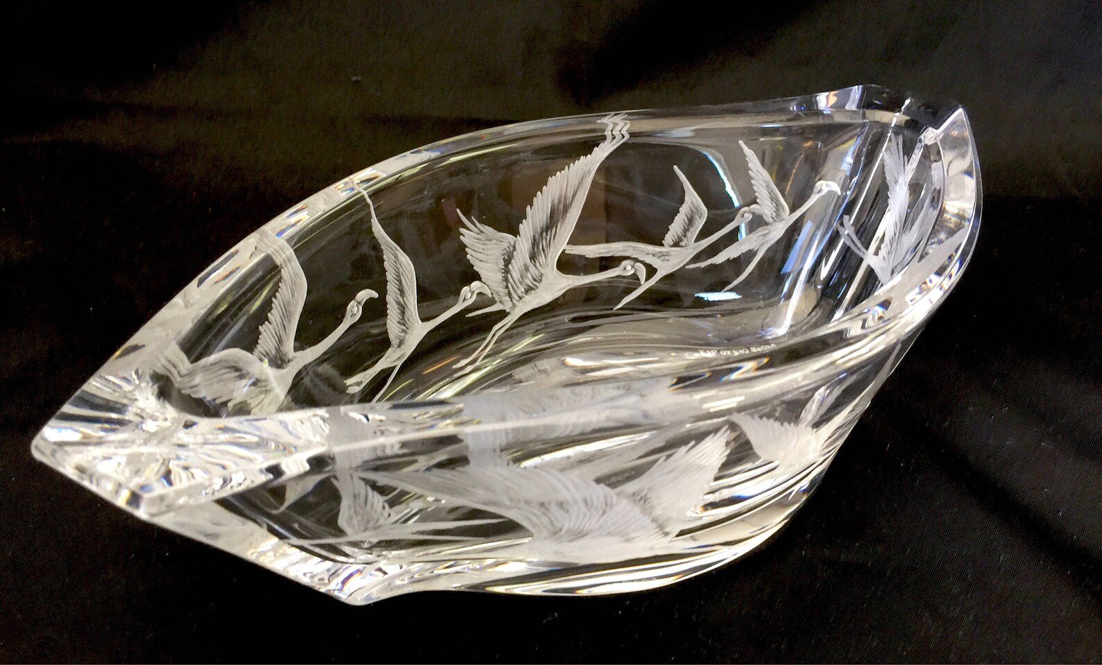 Hand Engraved Glass Bowl, Flamingoes, Crystal Bowl Engraved, Etched ...