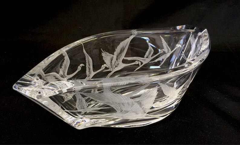 Hand Engraved Glass Bowl, Flamingoes, Crystal Bowl Engraved, Etched ...
