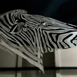 Handengraved Zebra Framed, Zebra, Hand Engraved Glass, Personalized Art ...