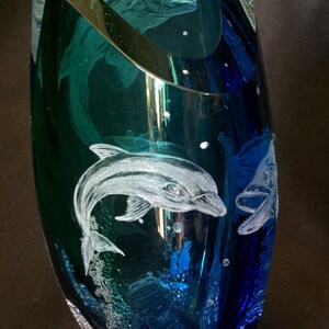 Hand Engraved Dolphin Vase, Glass Engraving, Dolphins, Vase Etched ...