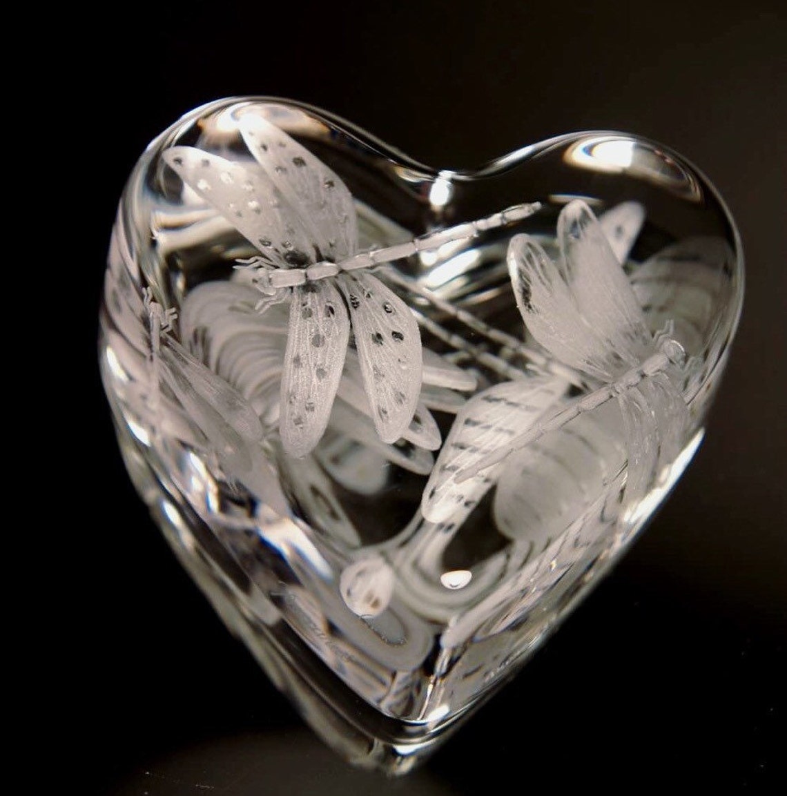 Hand Engraved Dragonfly Paperweight, Baccarat, Dragonflies, Engraved ...