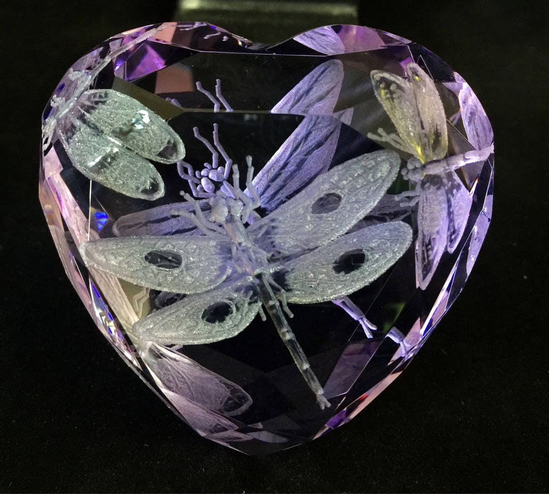 Hand Engraved Purple Paperweight Dragonflies, Office Decor, Home Decor ...