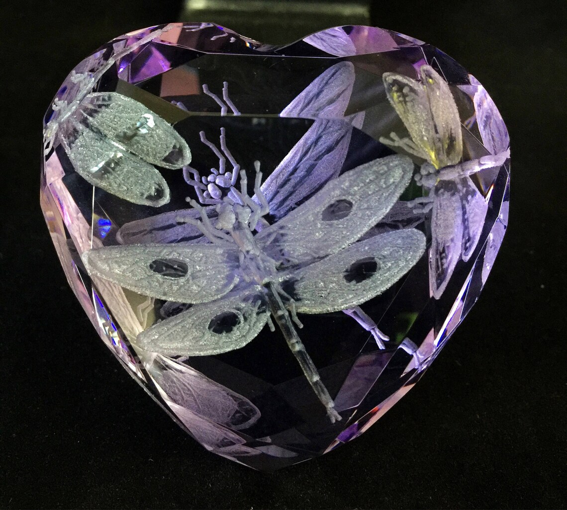 Hand Engraved Purple Paperweight Dragonflies Office Decor - Etsy