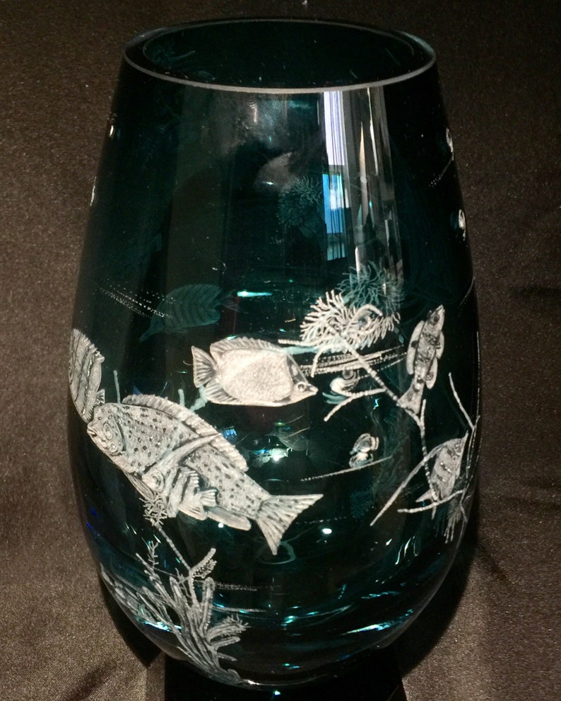 Hand Engraved Coral Fish Vase, Engraved Glass, Glass Engraving, Coral ...