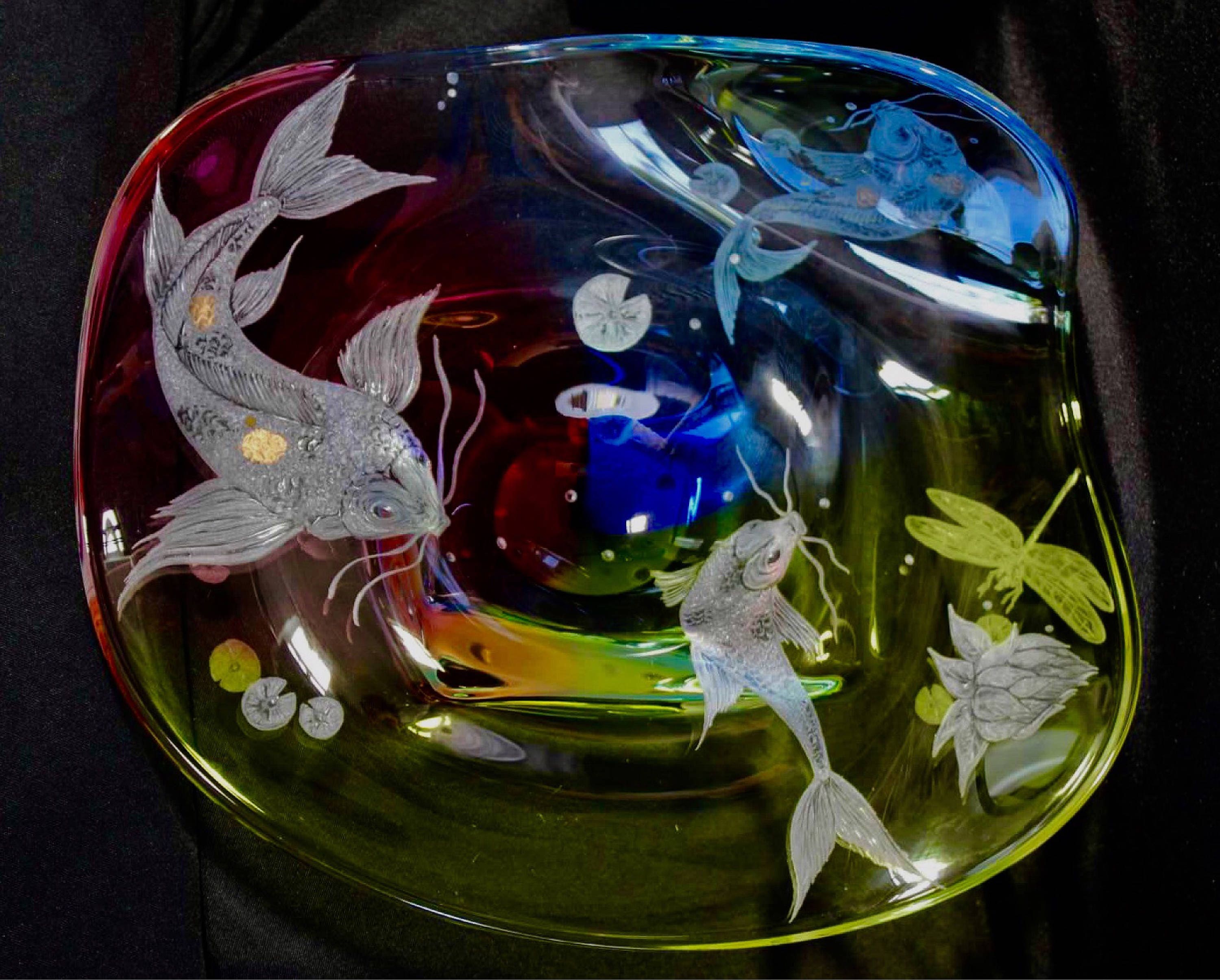 Hand Engraved Large Bowl Koi Fish Engraved Koi Centerpiece - Etsy