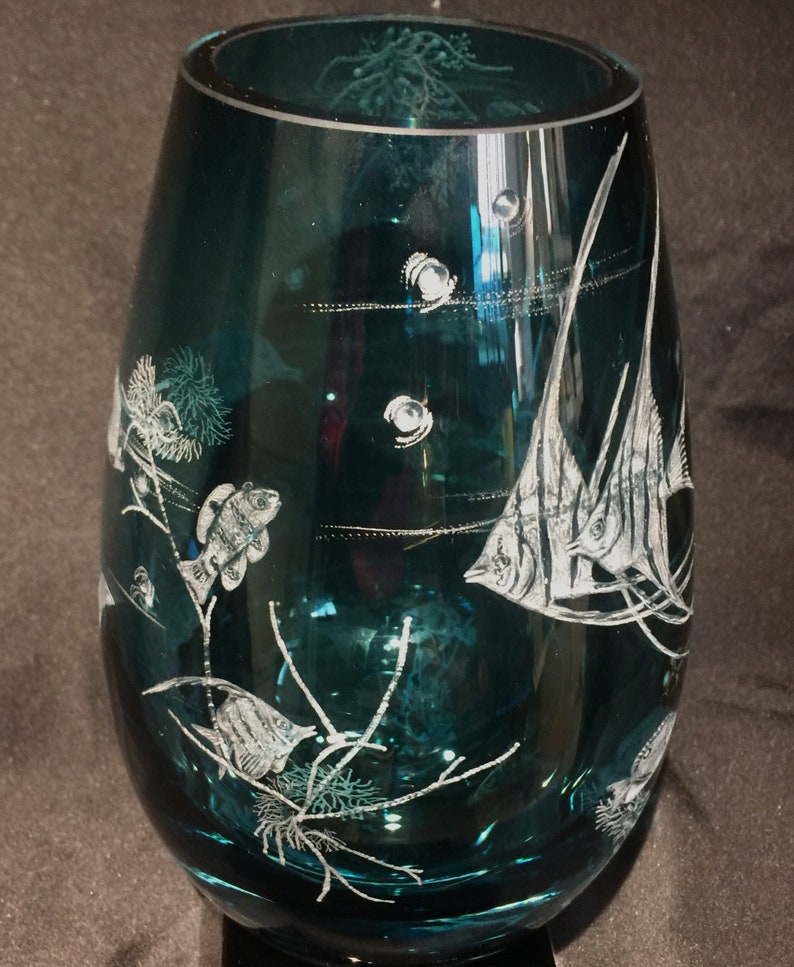 Hand Engraved Coral Fish Vase, Engraved Glass, Glass Engraving, Coral ...