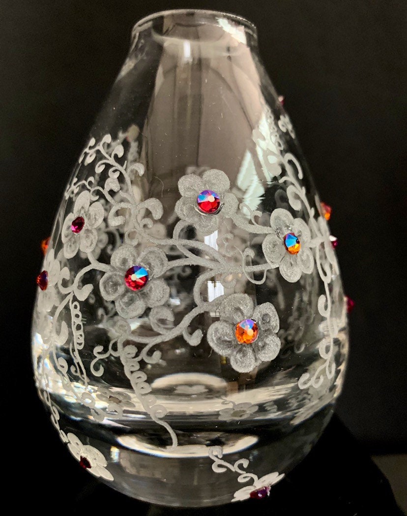 Hand Engraved Floral Vase, Engraved Glass, Flower Vase, Etched Flowers ...