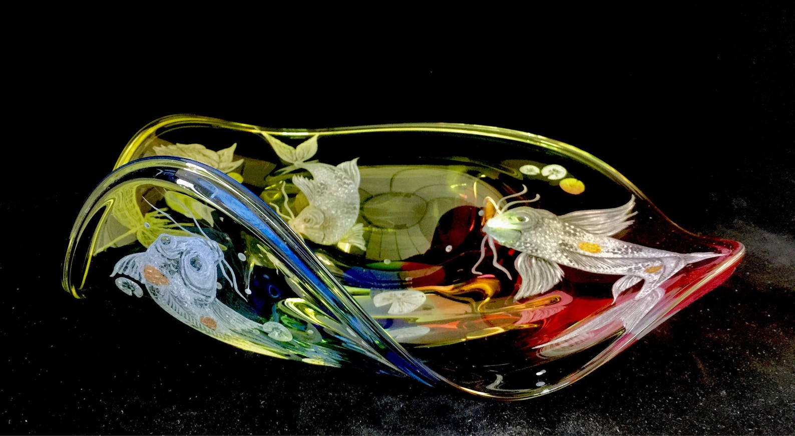 Hand Engraved Large Bowl Koi Fish Engraved Koi Centerpiece - Etsy