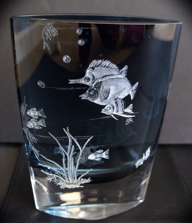 Hand Engraved Coral Fish Vase, Fish, Oceanic, Home Decor, Art Glass ...