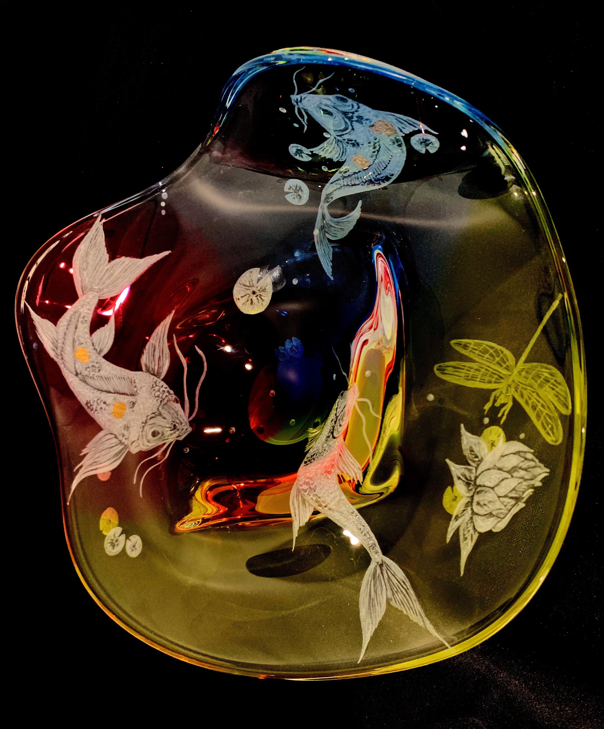 Hand Engraved Large Bowl Koi Fish, Engraved Koi, Centerpiece Bowl, Koi ...