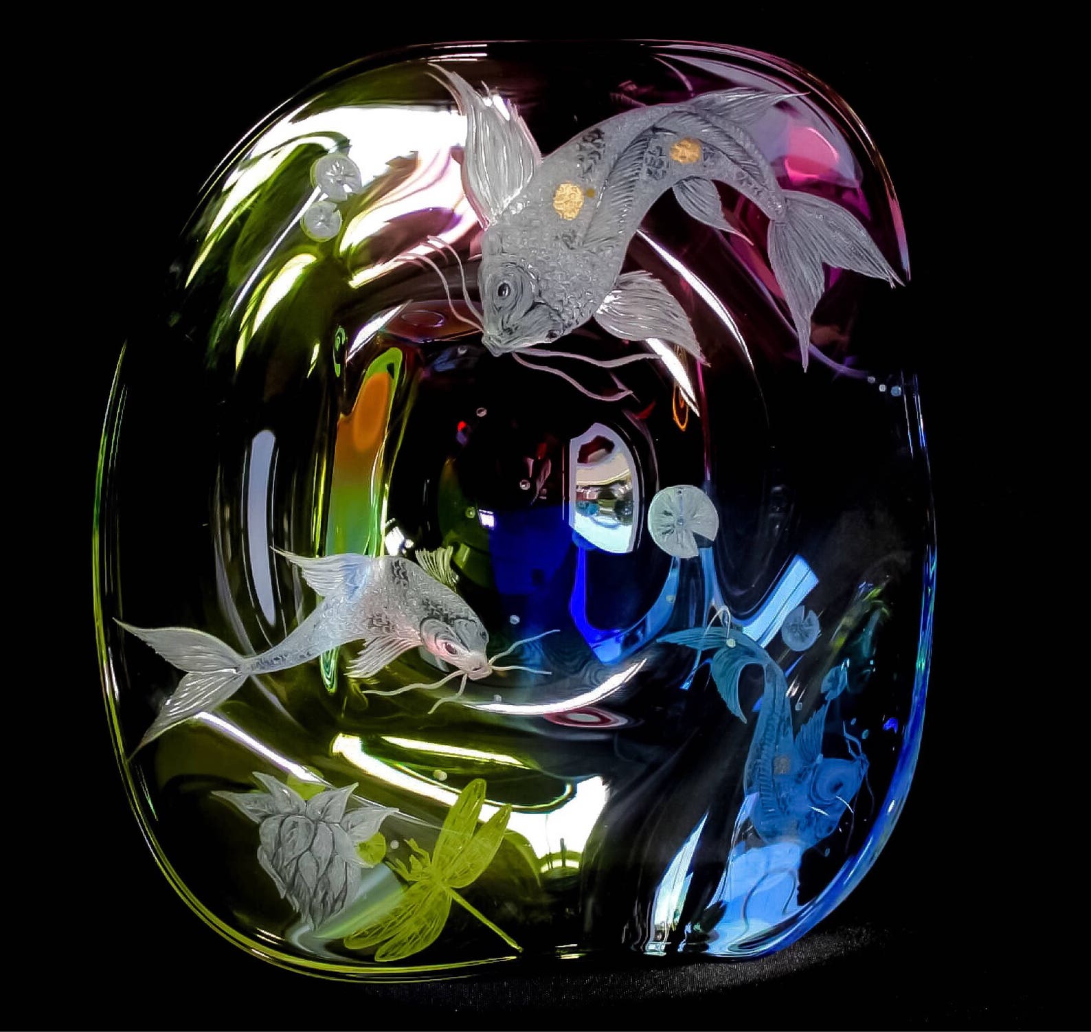 Hand Engraved Large Bowl Koi Fish, Engraved Koi, Centerpiece Bowl, Koi ...