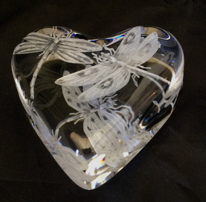 Hand Engraved Dragonfly Paperweight, Baccarat, Dragonflies, Engraved ...