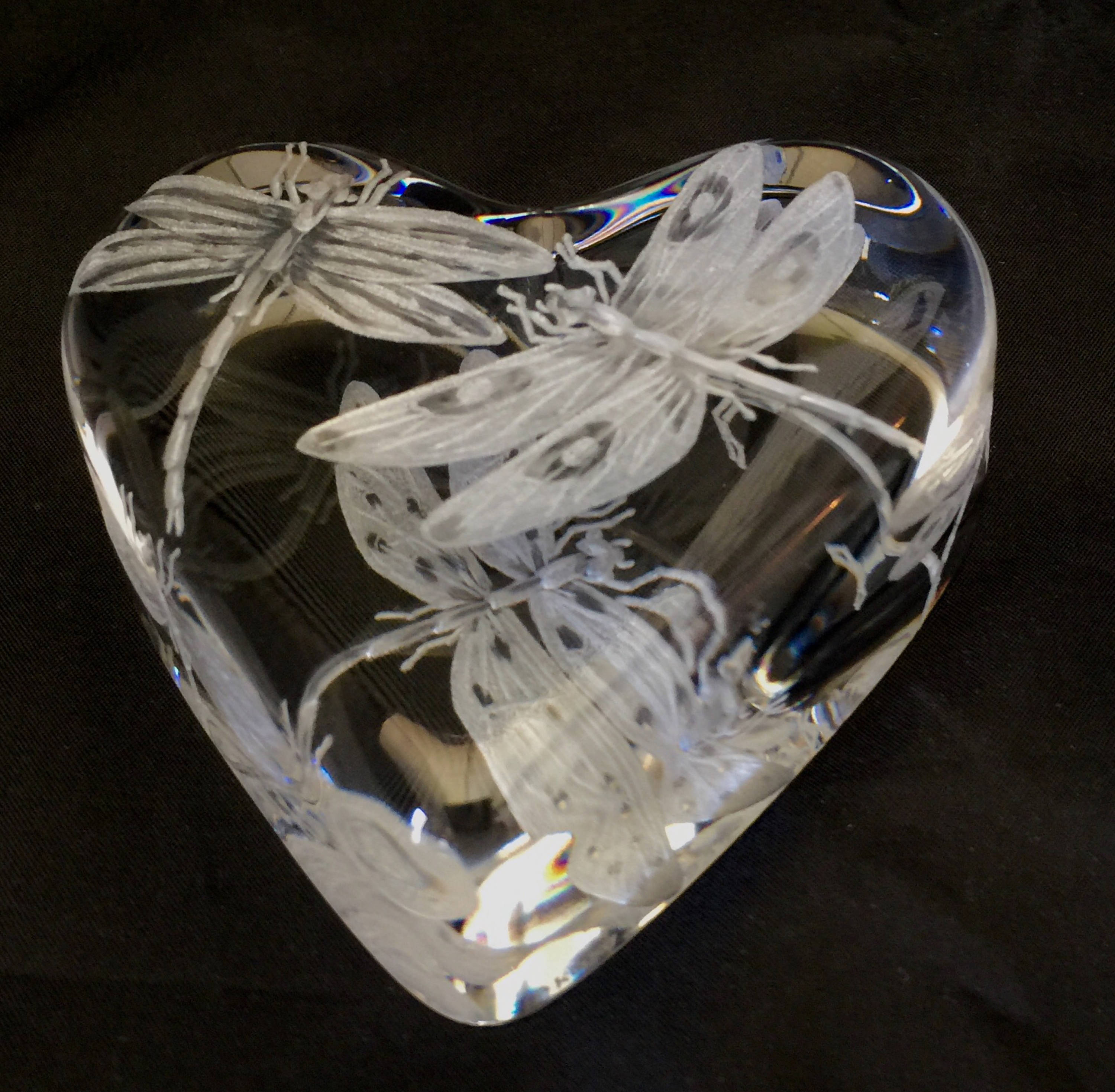 Hand Engraved Dragonfly Paperweight, Baccarat, Dragonflies, Engraved ...