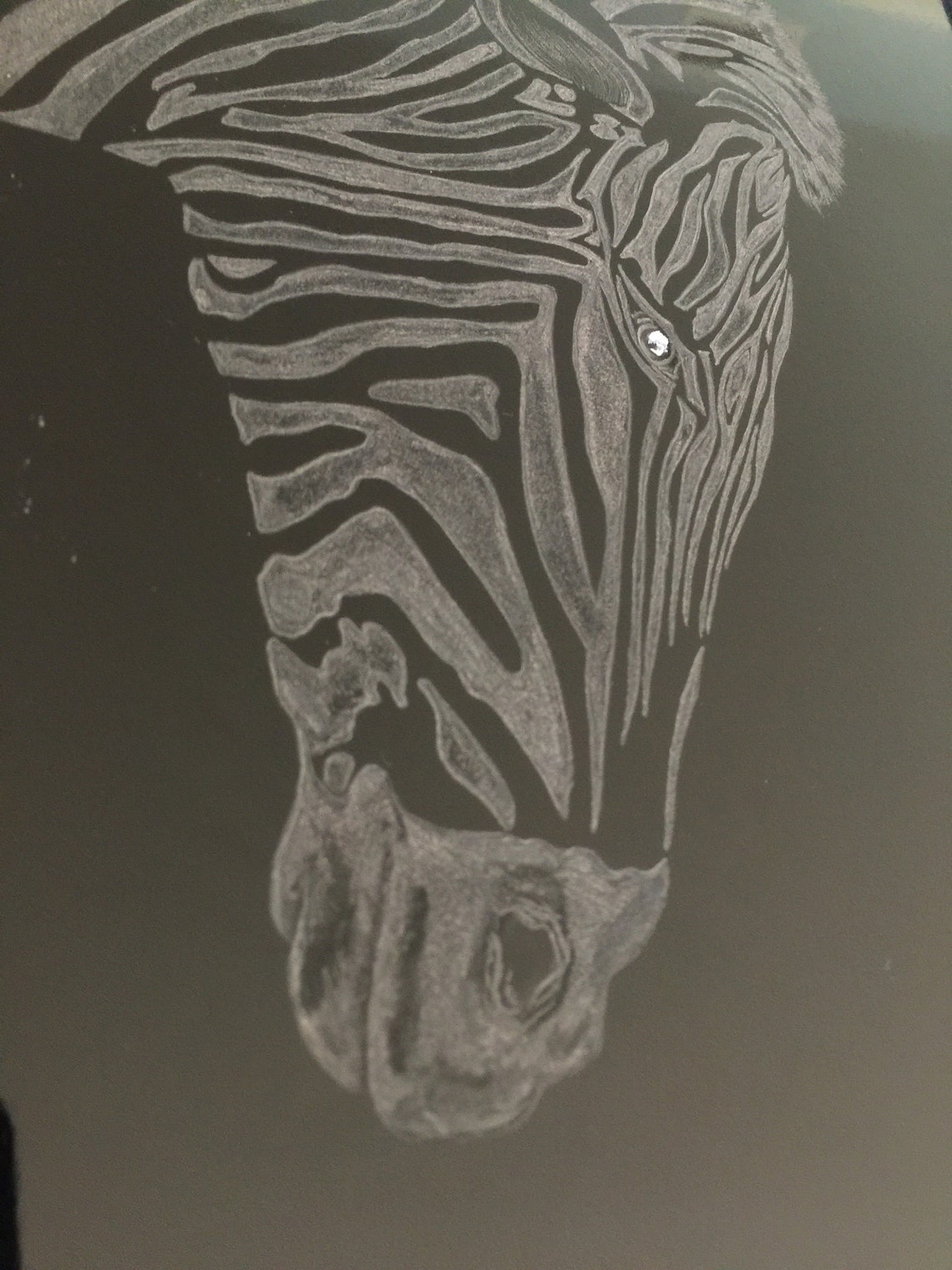 Handengraved Zebra Framed, Zebra, Hand Engraved Glass, Personalized Art ...