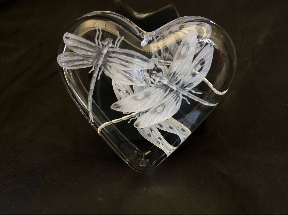 Hand Engraved Dragonfly Paperweight, Baccarat, Dragonflies, Engraved ...