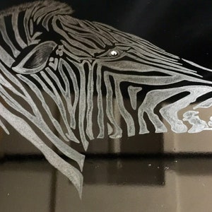 Handengraved Zebra Framed, Zebra, Hand Engraved Glass, Personalized Art ...