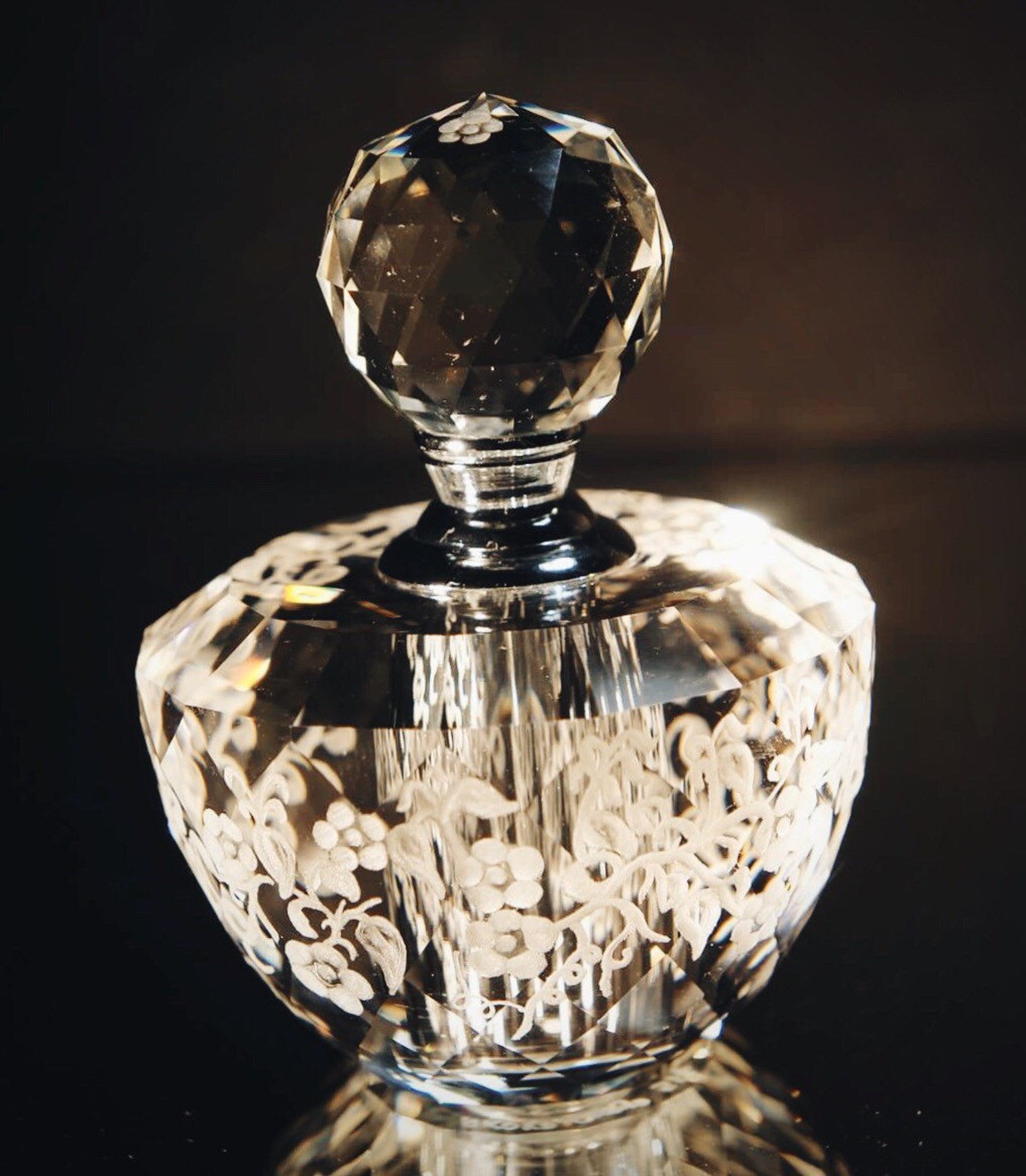 Hand Engraved Perfume Bottle Oleg Cassini Crystal Mini - Etsy