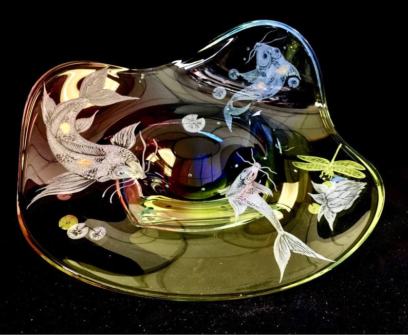 Hand Engraved Large Bowl Koi Fish, Engraved Koi, Centerpiece Bowl, Koi ...