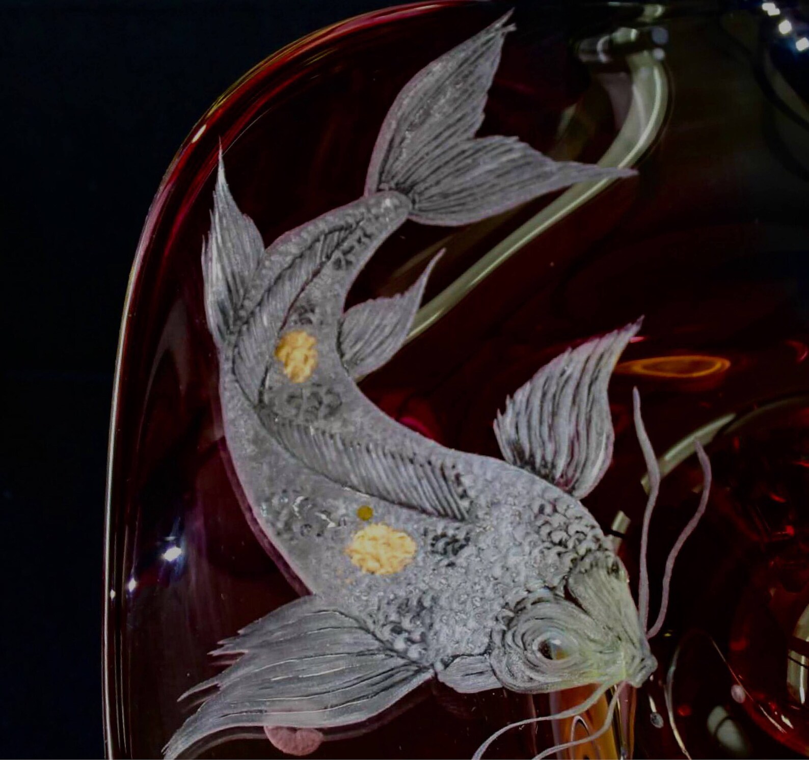 Hand Engraved Large Bowl Koi Fish, Engraved Koi, Centerpiece Bowl, Koi ...