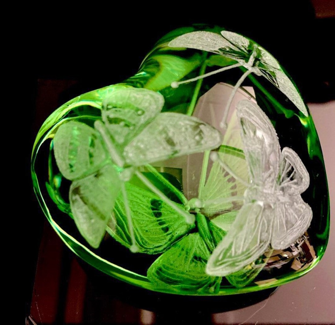 Hand Engraved Paperweight, Baccarat Green Crystal Paperweight, Crystal ...