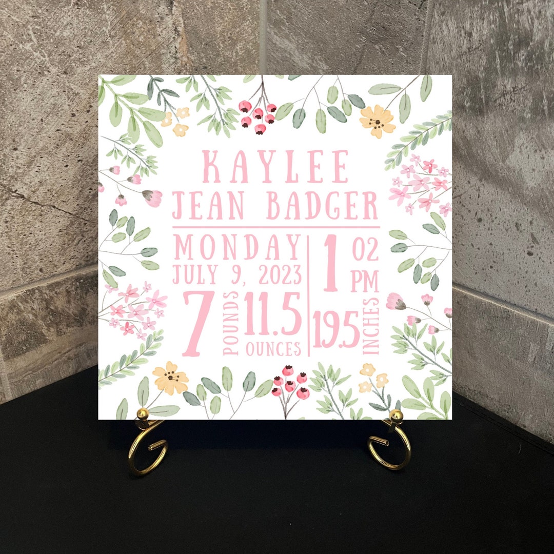 Baby Announcement Birth Stats Tile 8"x8" Personalized Tile Sage Green ...