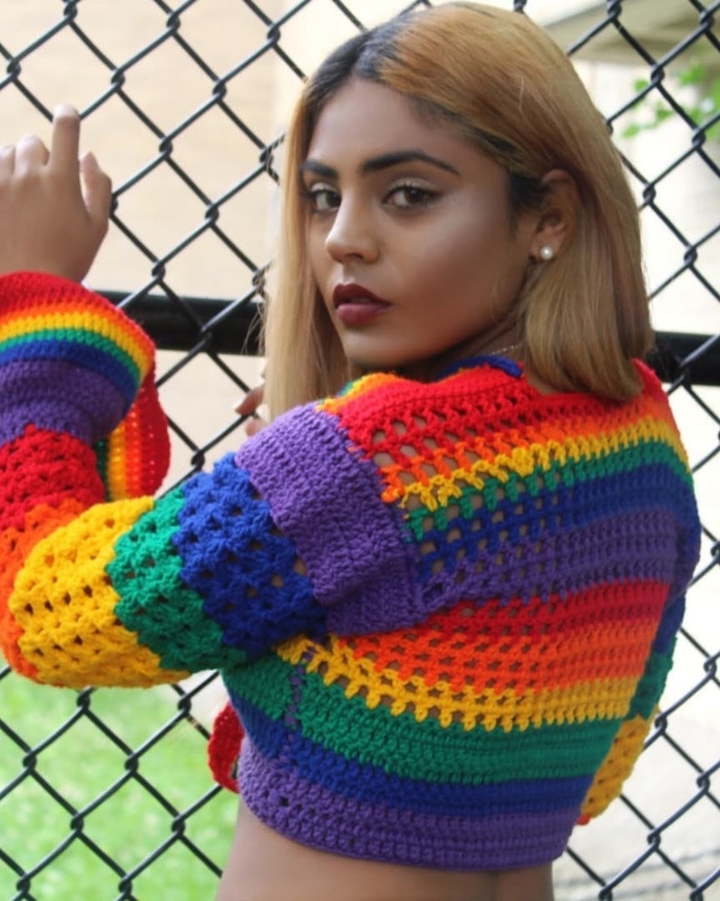 Rainbow Tie Front Top With Long Sleeves With Trumpet Hem. | Etsy