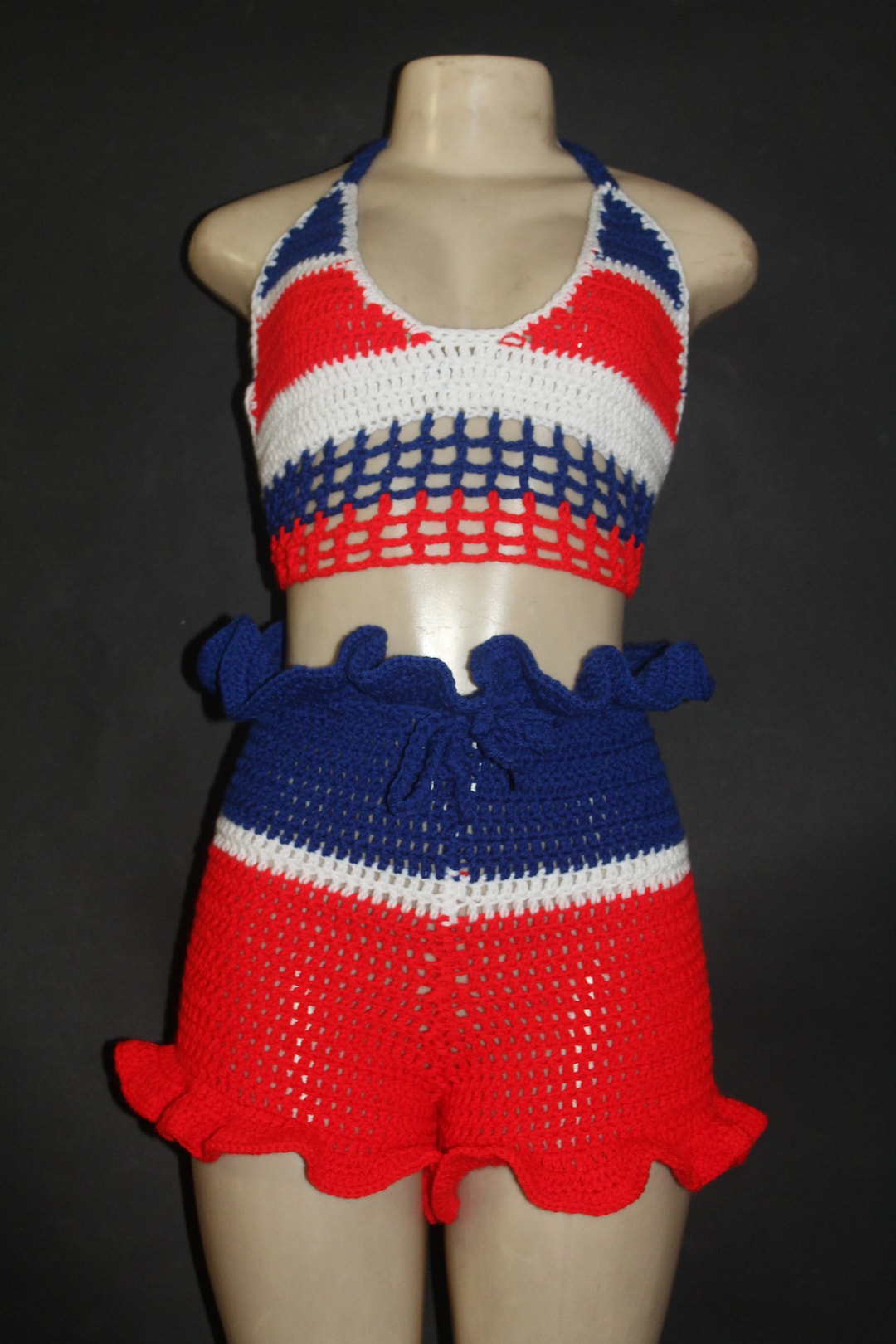 Red,white & Blue Crop Top With Ruffle Shorts. - Etsy