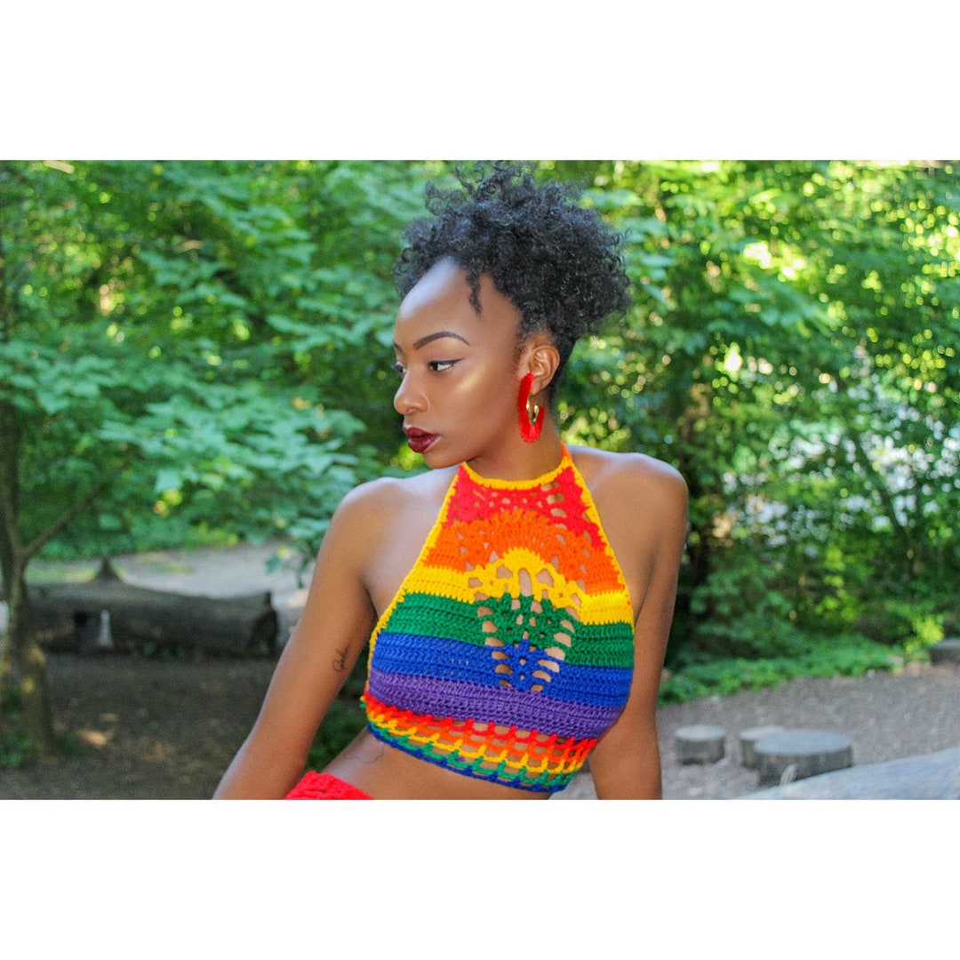 Rainbow High Neck Crop Top. - Etsy