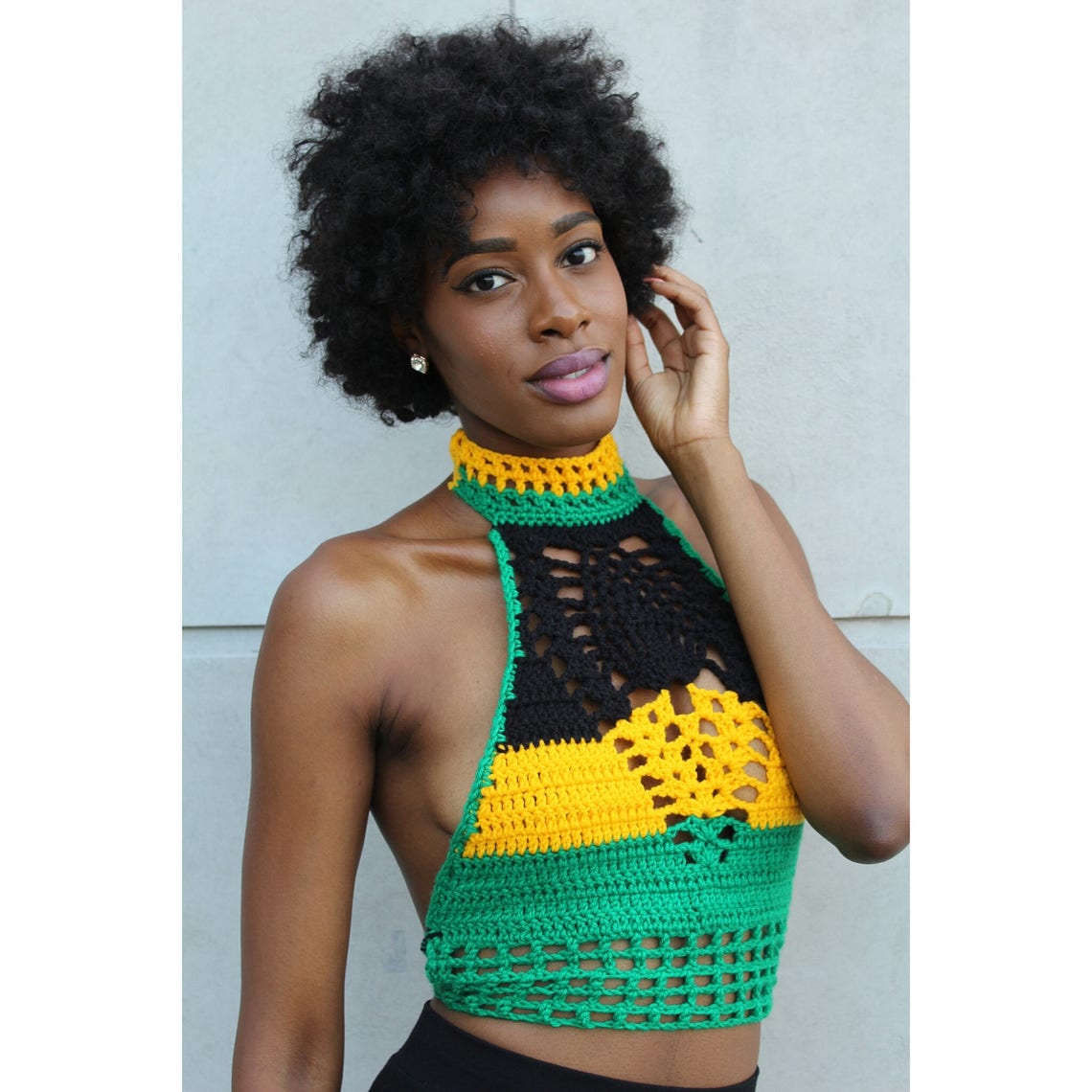 Jamaican High Neck Choker Top. - Etsy