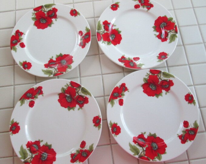 Red Poppy Dessert Plates Set of 4 - Etsy