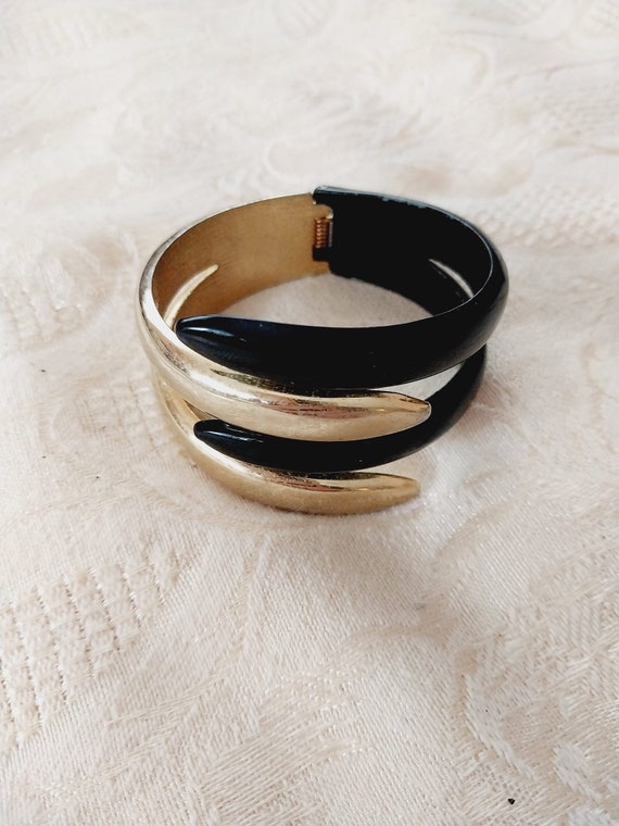 Vintage Gold Tone Black White Art Glass Givre? Box Be… - Gem