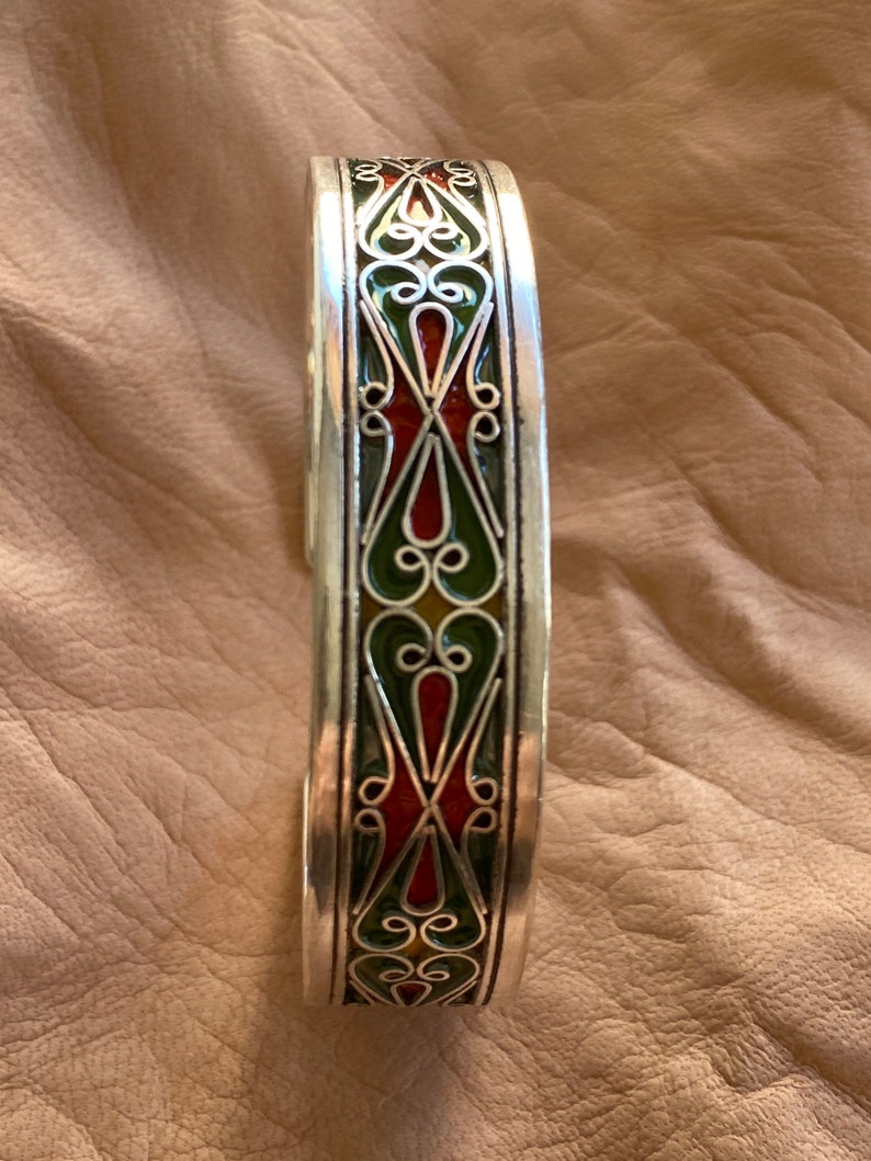 Solid Silver Moroccan BRACELET - Berber Enamel, Ethnic, Tribal, Arabic ...