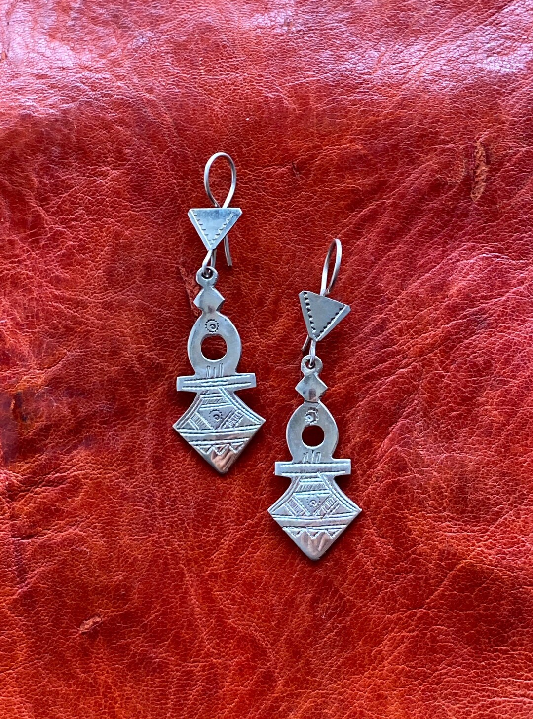 Solid Silver Tuareg Cross Earrings - Dangles, Incised, Sahara Desert ...