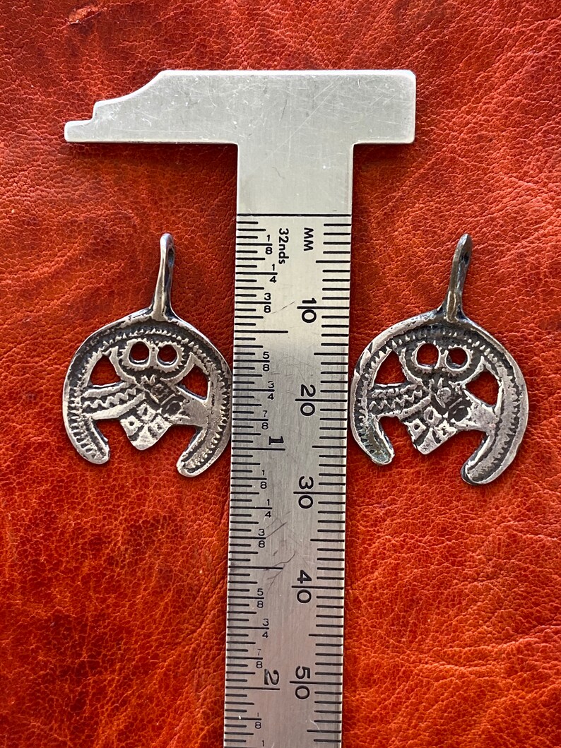 2 Solid SILVER Moroccan Charm Replica Libya Ethnic Tribal Bead PENDANTS ...