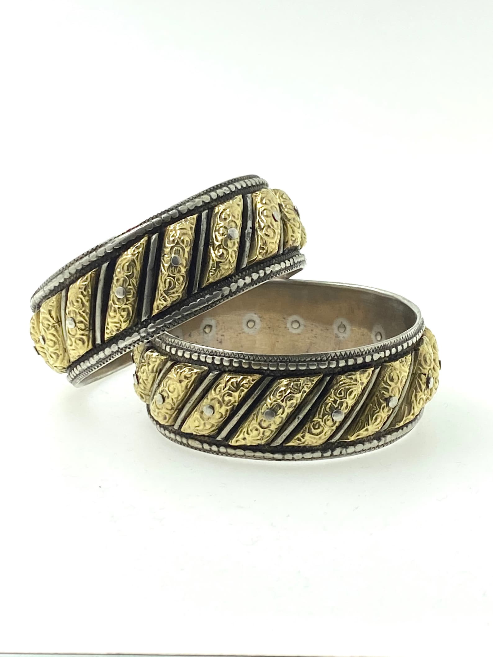 Silver Gold Moroccan Bracelets- Antique Sun & Moon Wide Berber Ethnic ...