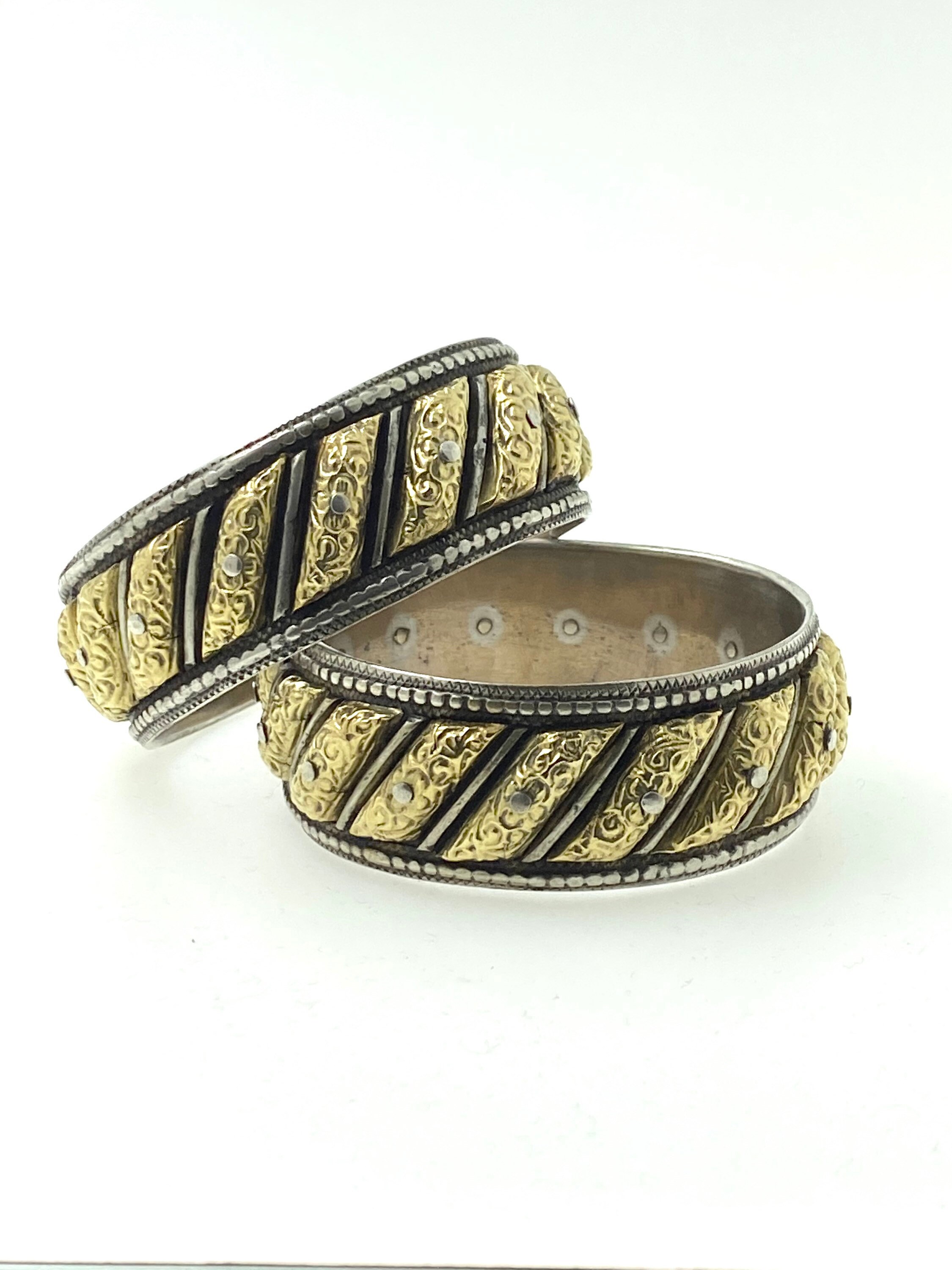 Silver Gold Moroccan Bracelets- Antique Sun & Moon Wide Berber Ethnic ...