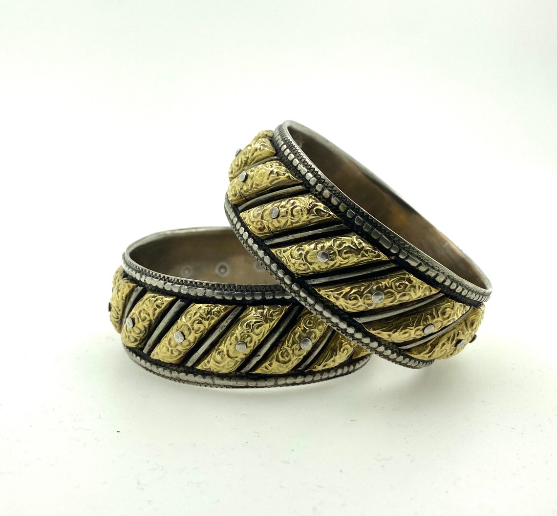 Silver Gold Moroccan Bracelets- Antique Sun & Moon Wide Berber Ethnic ...