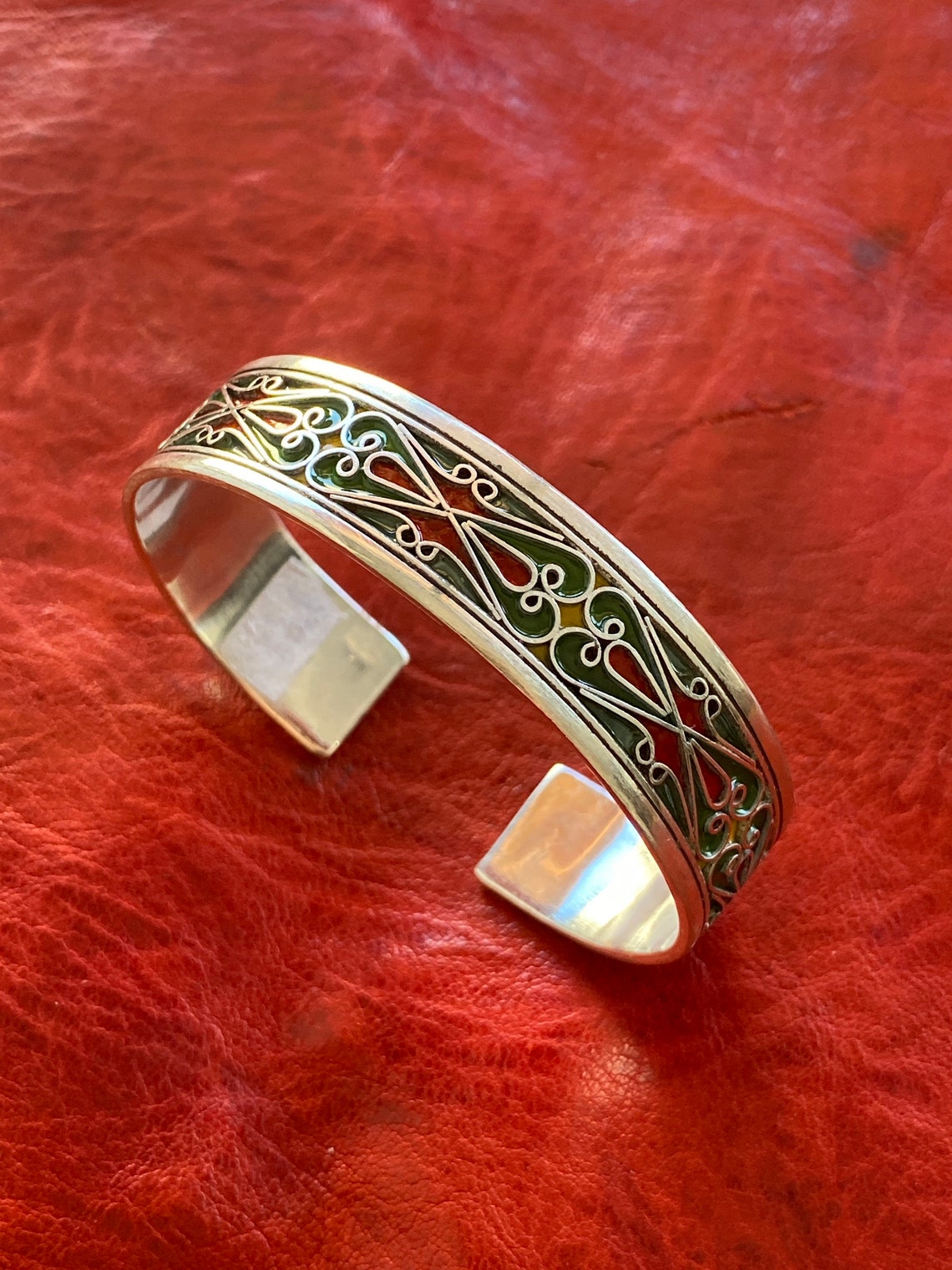 Solid Silver Moroccan BRACELET - Berber Enamel, Ethnic, Tribal, Arabic ...