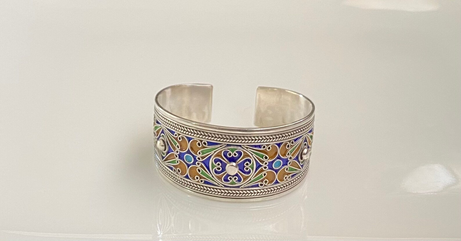 Solid Silver Moroccan BRACELET - Berber Enamel, Ethnic, Tribal, Arabic ...