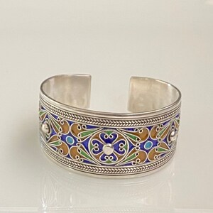 Solid Silver Moroccan BRACELET - Berber Enamel, Ethnic, Tribal, Arabic ...