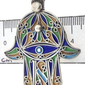 Solid SILVER Moroccan Hamsa Berber Enamel, Evil Eye Protection Amulet ...