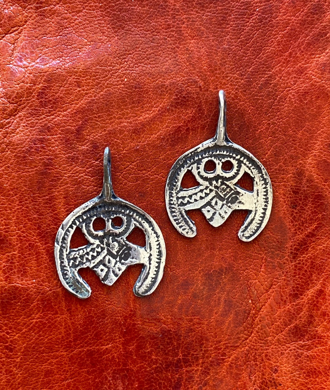 2 Solid SILVER Moroccan Charm Replica Libya Ethnic Tribal Bead PENDANTS ...