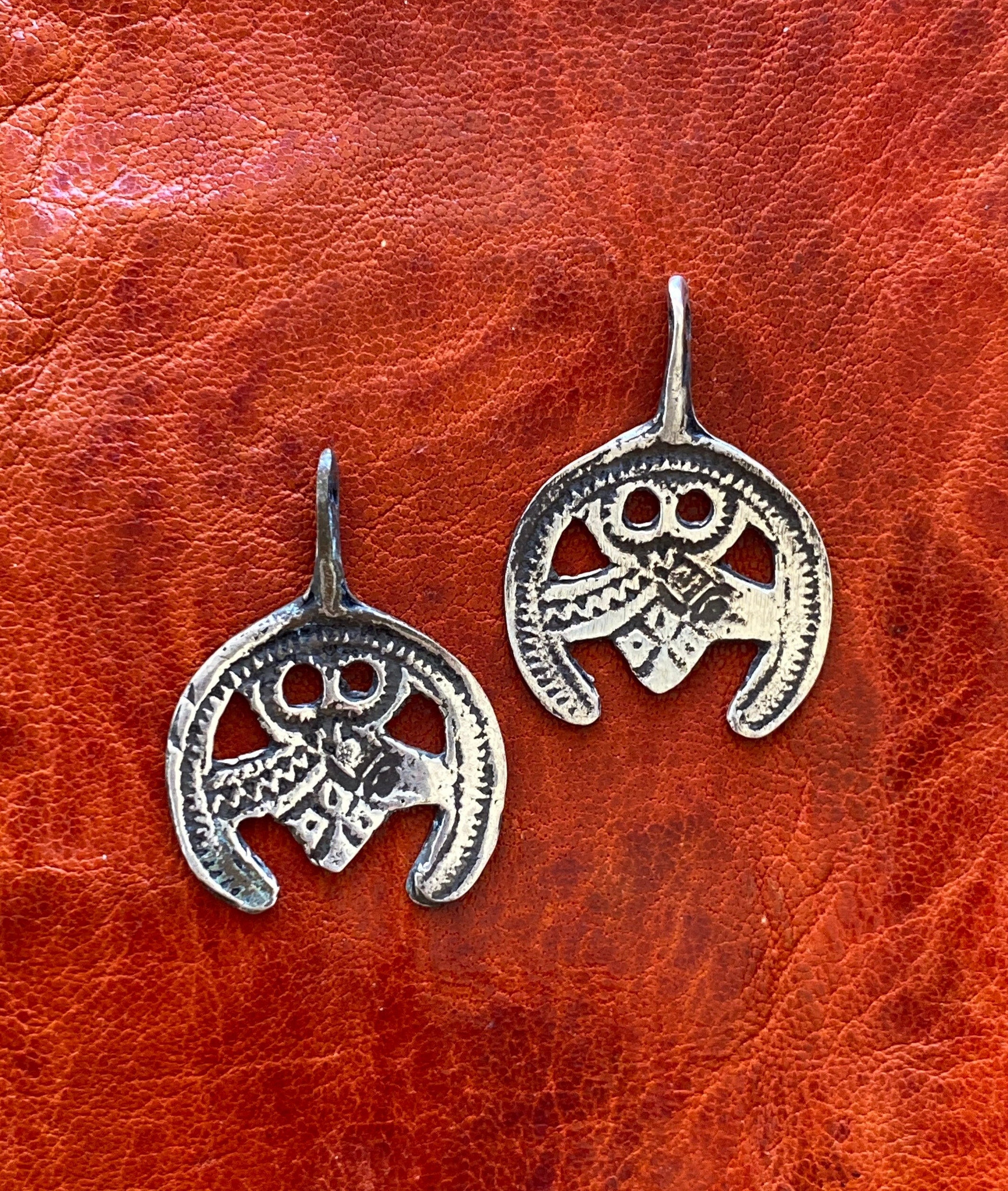 2 Solid SILVER Moroccan Charm Replica Libya Ethnic Tribal Bead PENDANTS ...