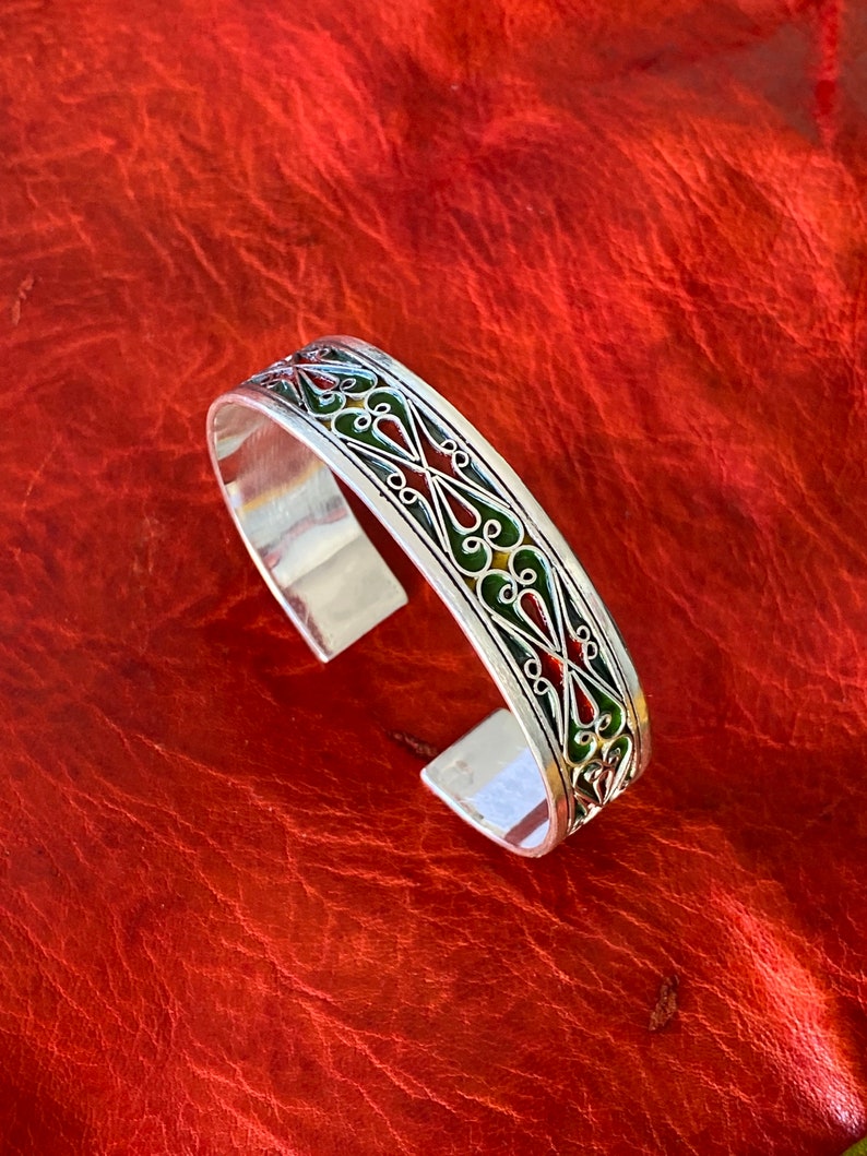 Solid Silver Moroccan BRACELET - Berber Enamel, Ethnic, Tribal, Arabic ...