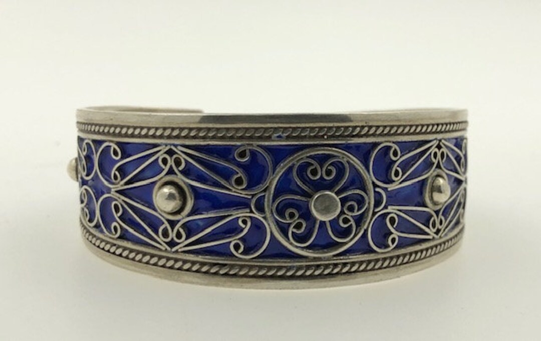 SILVER Enamel Moroccan BRACELET - Berber, Ethnic, Tribal African ...