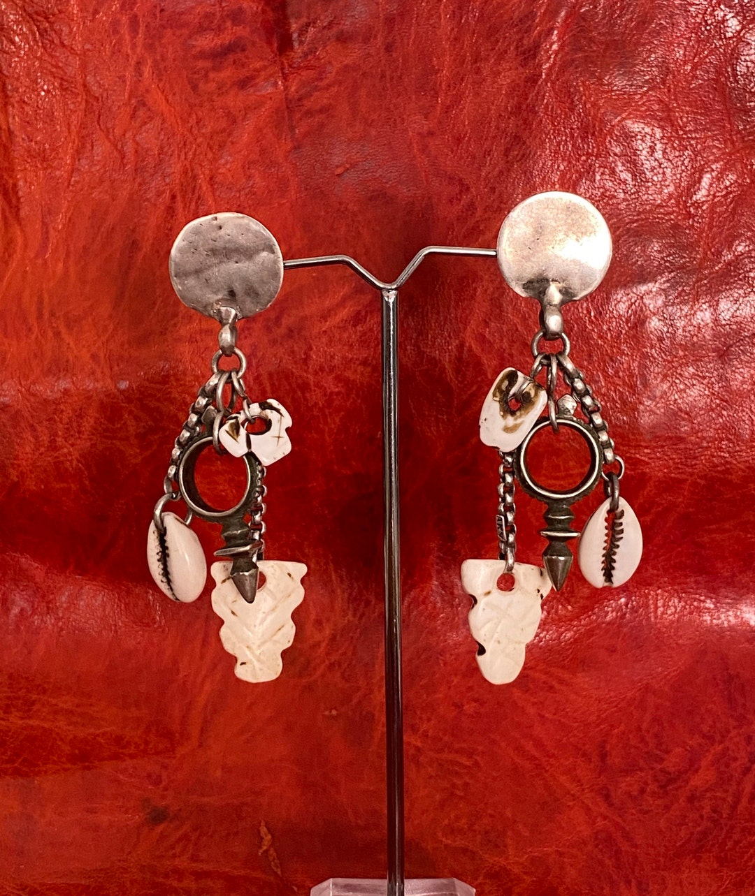 Antique Tuareg Silver EARRINGS- Berber, Nomad, Shell & Zinder Cross ...