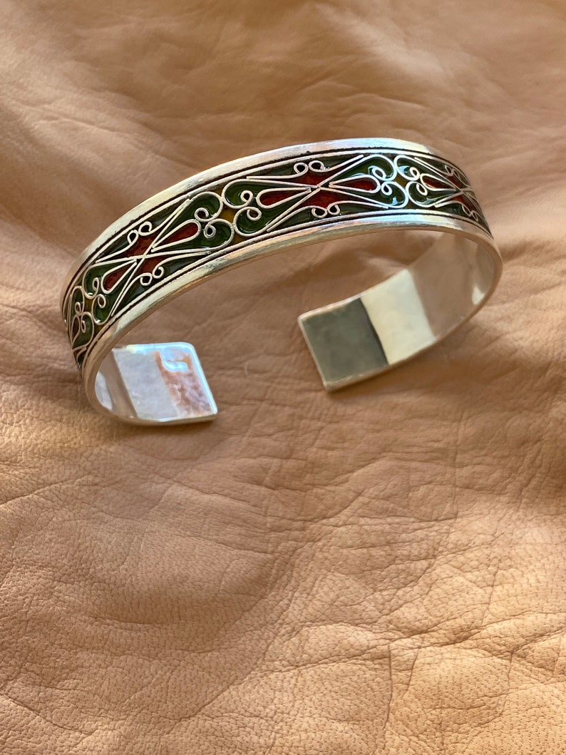 Solid Silver Moroccan BRACELET - Berber Enamel, Ethnic, Tribal, Arabic ...