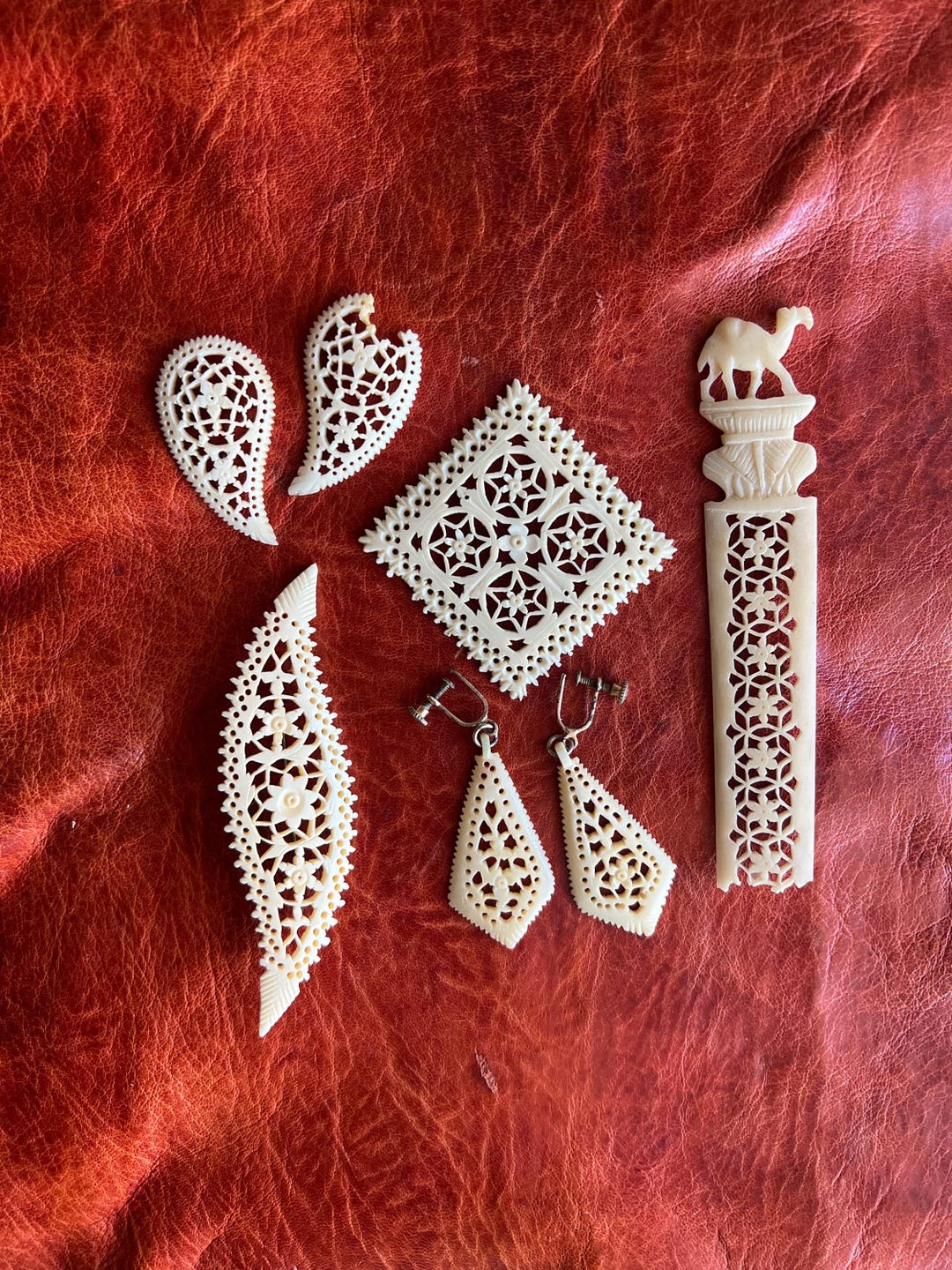 Vintage MCM Middle Eastern Jewelry - Fretwork, Carved Bone, Beads ...