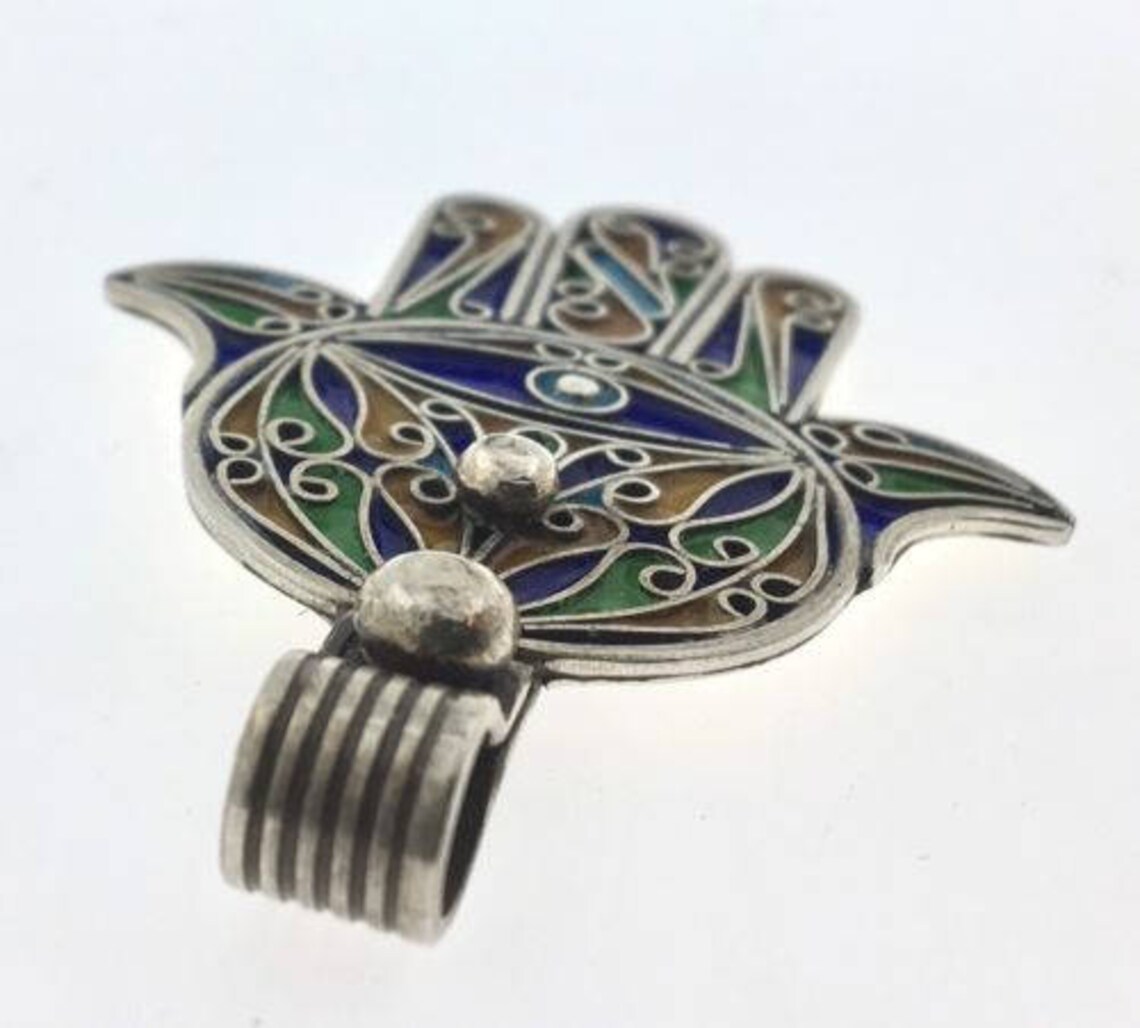 Solid SILVER Moroccan Hamsa Berber Enamel Evil Eye - Etsy