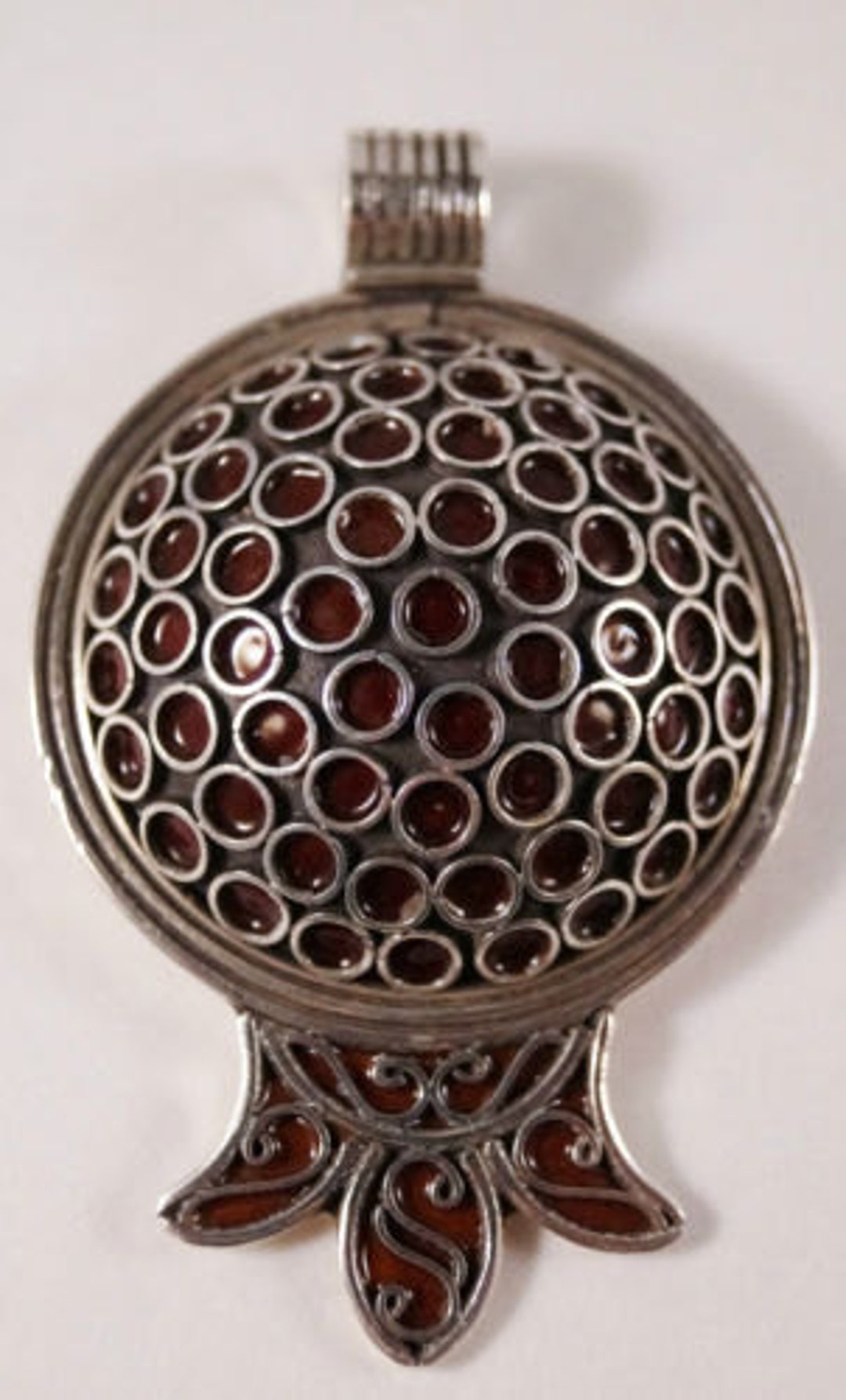 Solid SILVER Moroccan Pendant - Pomegranate, Red Enamel - Berber ...